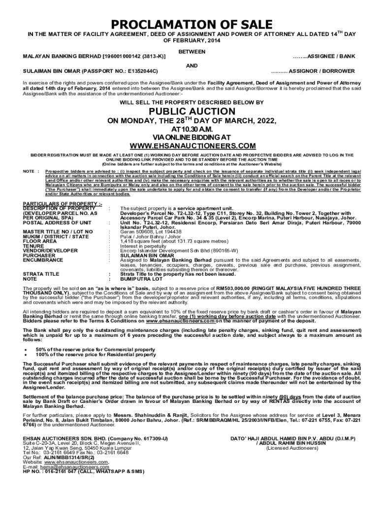 Fillable Online proclamation of sale - Heritage Auctioneers Fax Email Print - pdfFiller