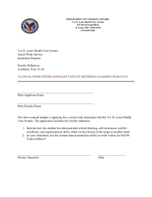 Fillable Online va social work intern applicant faculty reference ...