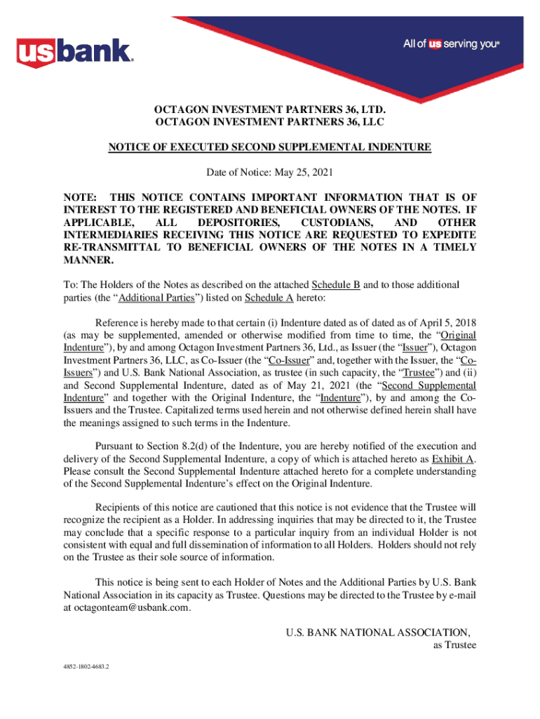 Fillable Online Octagon 36 - Notice of Executed Second Supplemental ...