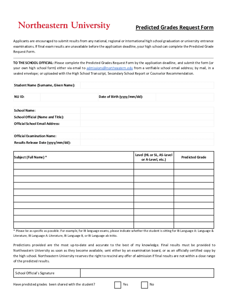 Fillable Online Predicted Grades Request Form Fax Email Print - pdfFiller