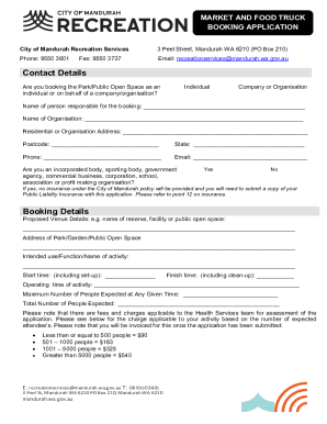 Fillable Online Recreation Services - Application - Booking - Pop up ...