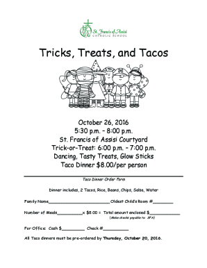 Fillable Online Tricks, Treats, and Tacos - St. Francis of Assisi ...