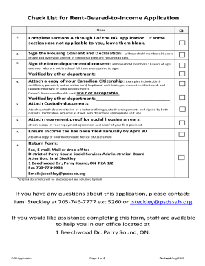 Fillable Online Check List for Rent-Geared-to-Income Application Fax ...
