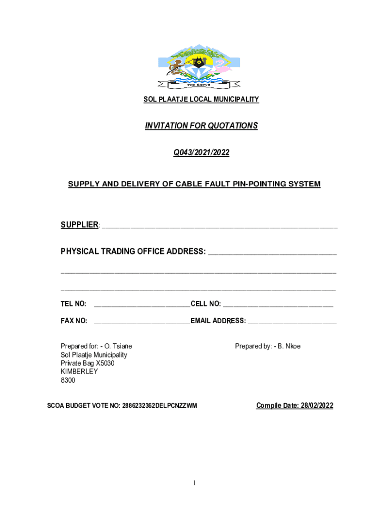 Fillable Online SUPPLY AND DELIVERY OF CABLE FAULT PIN-POINTING SYSTEM ...