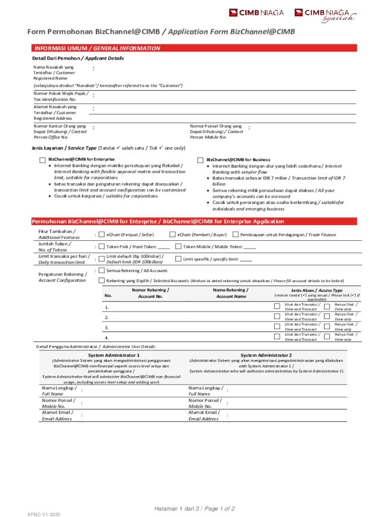 Fillable Online BizChannel Application Form Indonesia V4 - CIMB Niaga ...