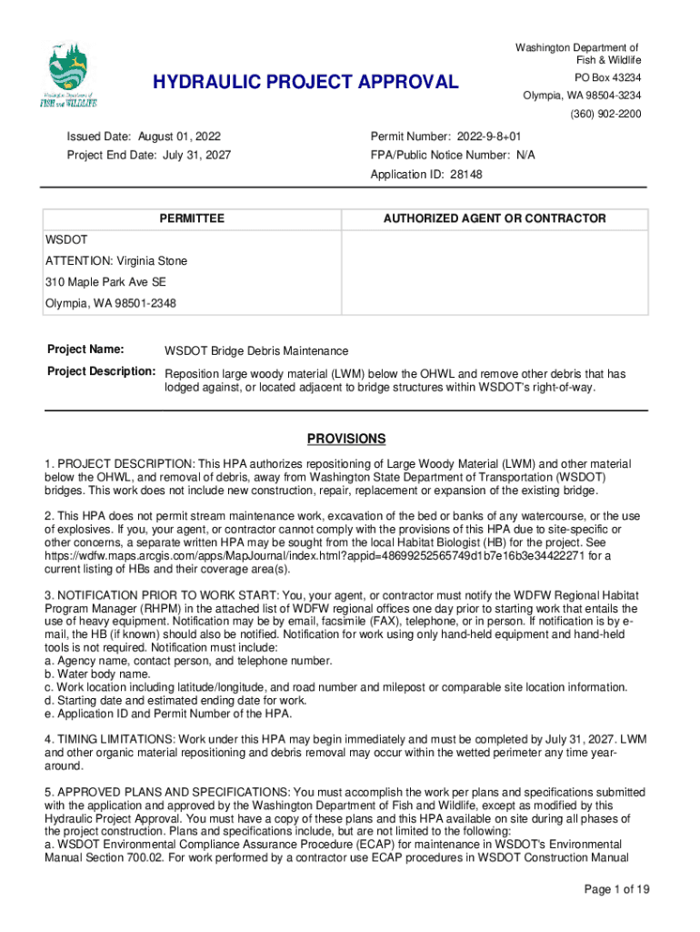 Fillable Online wsdot wa WSDOT Bridge Debris Maintenance GHPA. WSDOT ...