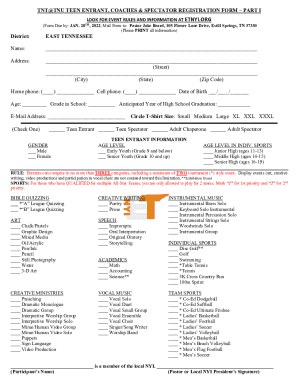 Fillable Online TNT TEEN ENTRANT & SPECTATOR REGISTRATION FORM Fax ...
