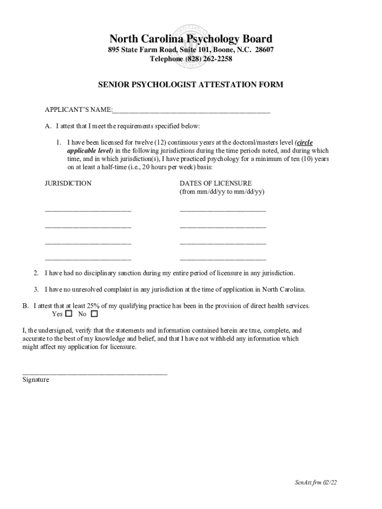 Fillable Online senior psychologist attestation form Fax Email Print ...