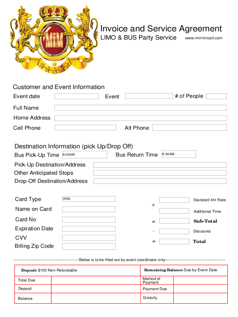 Fillable Online Service Agreement - Limousine Services Template in Word ...