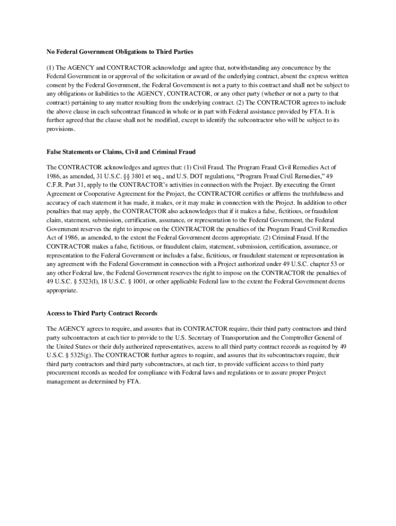 Fillable Online No Federal Government Obligations to Third Parties ...