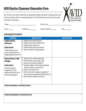 Fillable Online AVID Elective Classroom Observation Form Fax Email ...