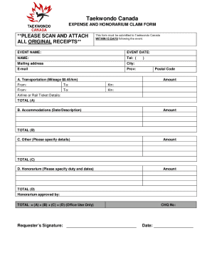 Fillable Online Expense Claim Form - Taekwondo Canada Fax Email Print - pdfFiller