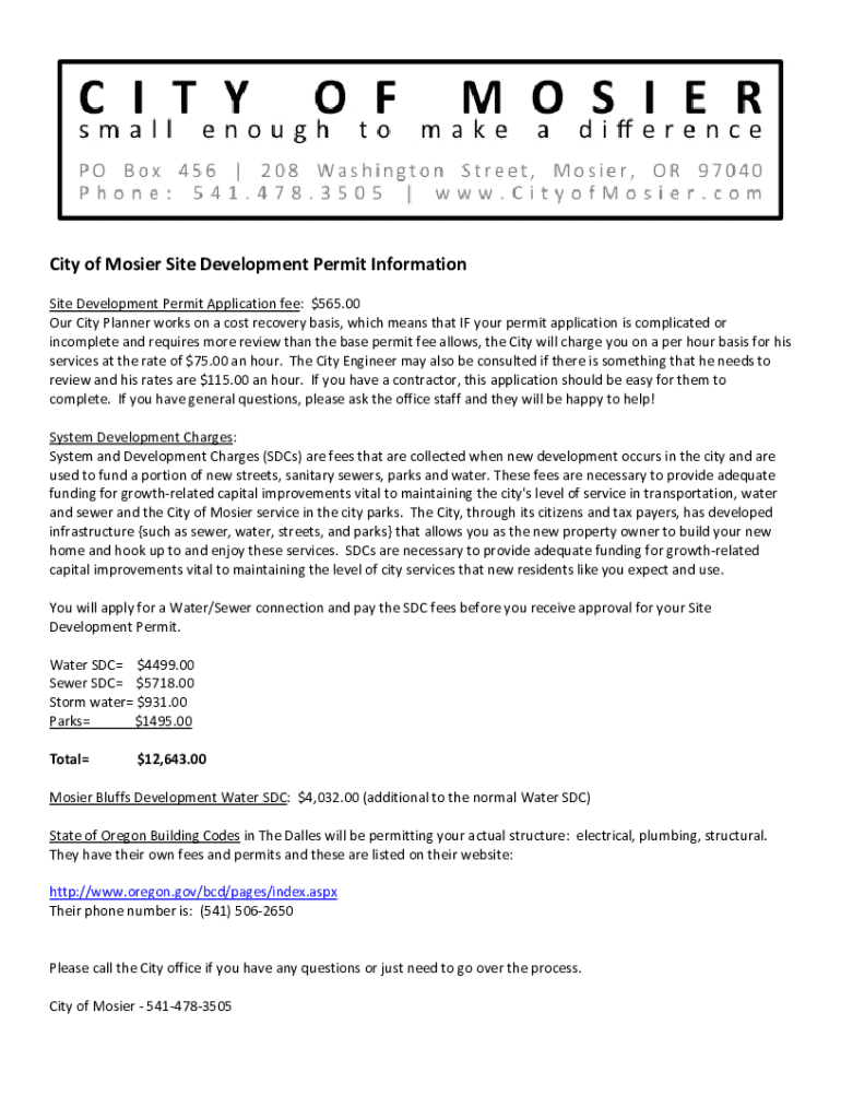 Fillable Online City of Mosier Site Development Permit Information Fax ...