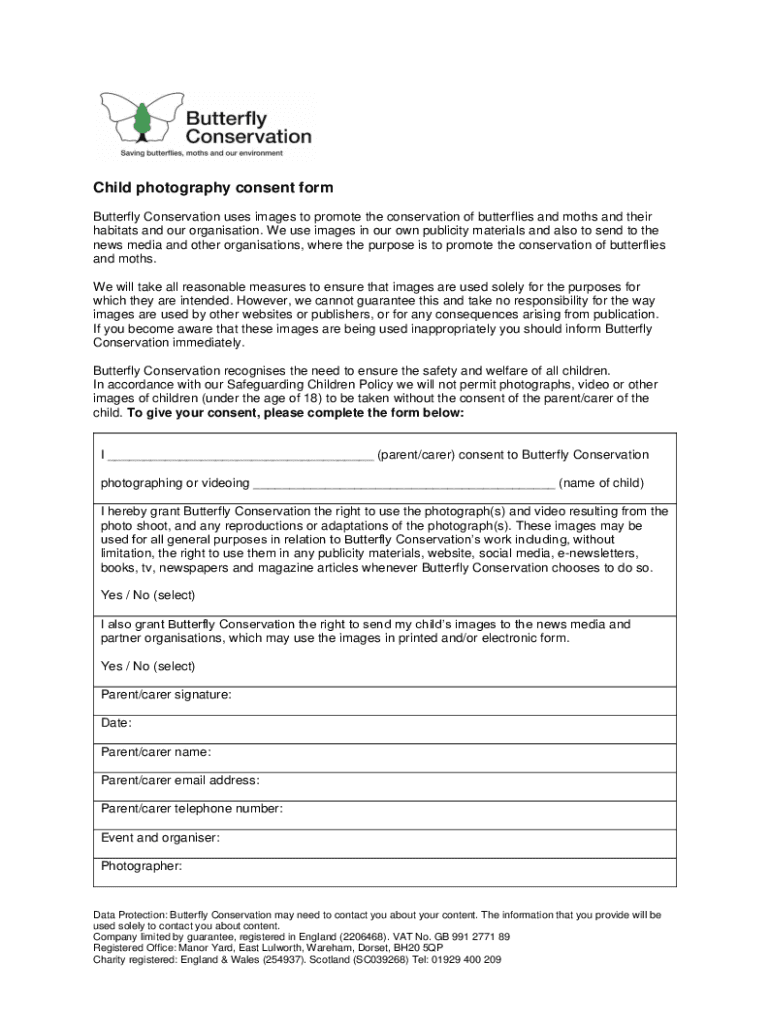 Fillable Online Children Photography Consent Form - Butterfly ...