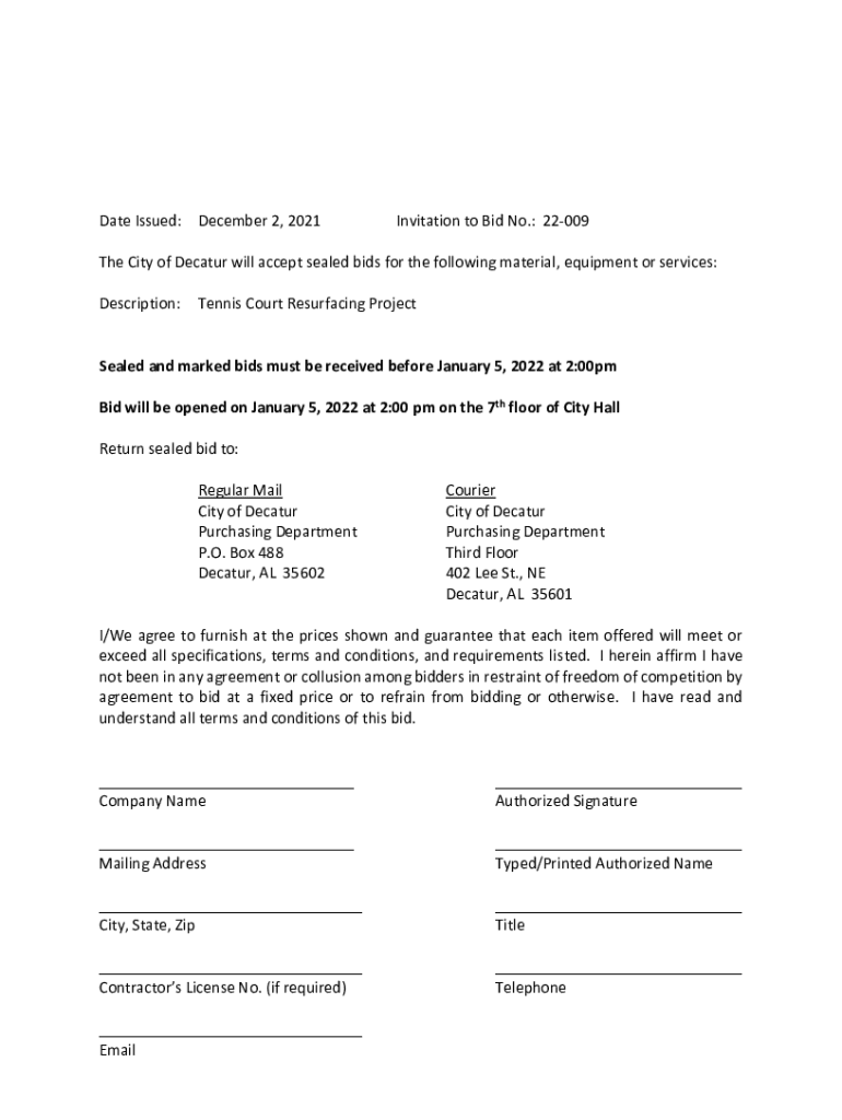 Fillable Online Request for Proposal for Rehabilitation of Tennis ...