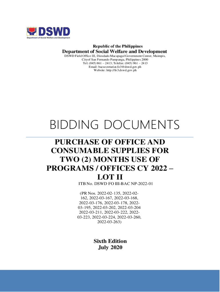 Fillable Online Philippine Bidding Documents - DSWD Field Office III ...