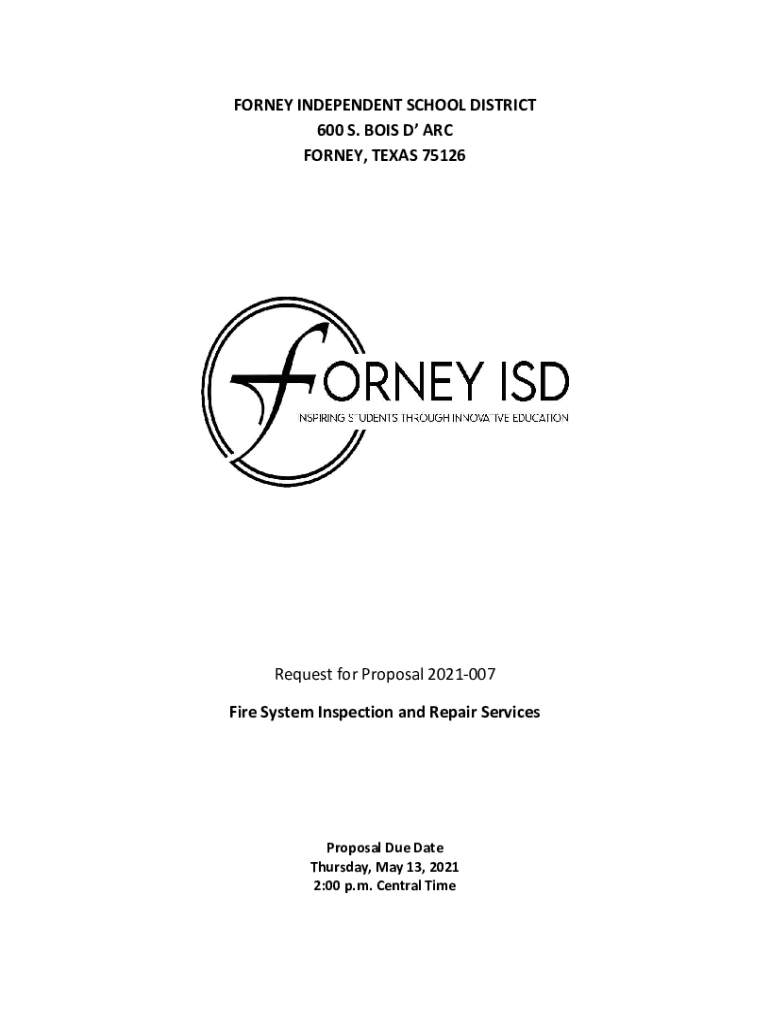 Fillable Online Forney ISD Fire System Inspection and Repair Services RFP 2021-007 Fax Email ...