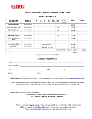 Fillable Online PACIFIC SWIMMING OFFICIALS APPAREL ORDER FORM Fax Email ...