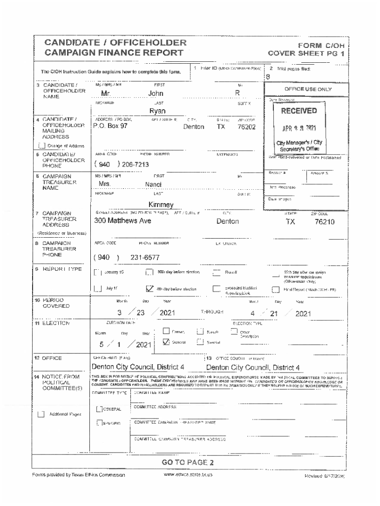 Fillable Online Application for Place on Ballot - City of Denton Fax Email Print - pdfFiller