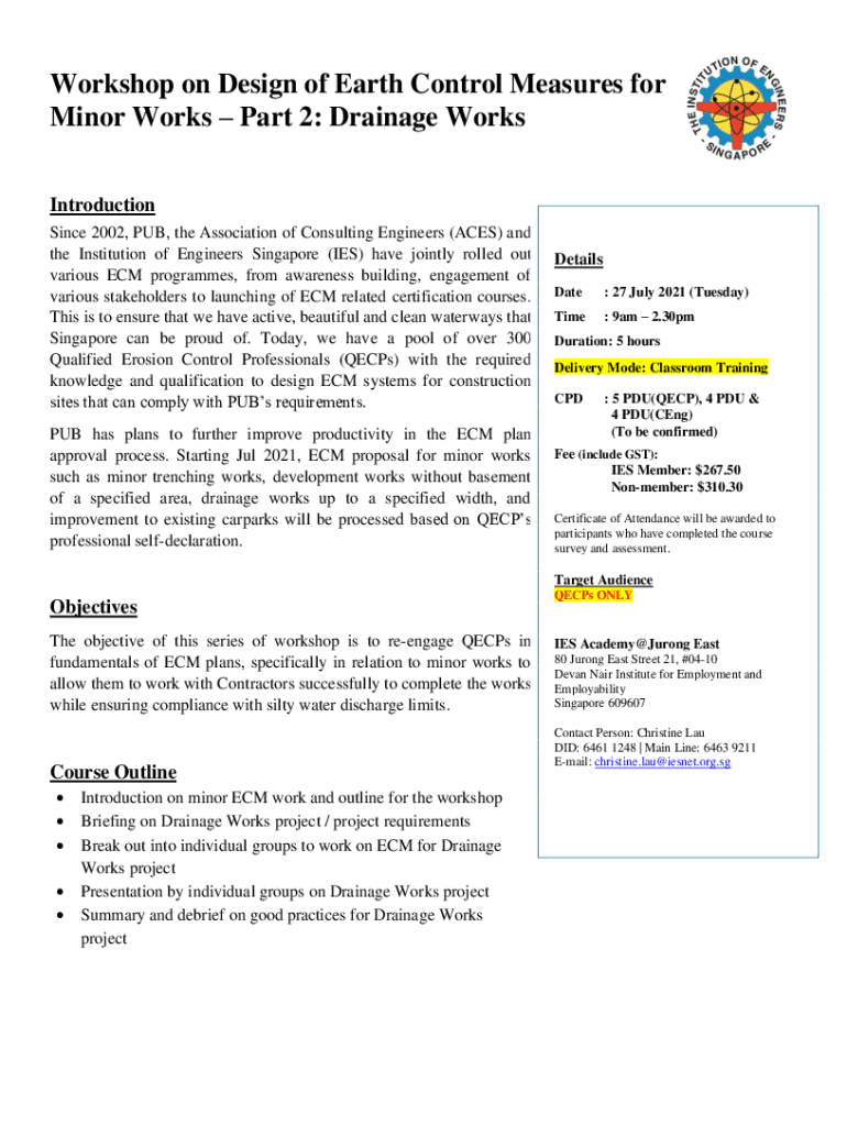 Fillable Online Workshop on Design of Earth Control Measures for Minor ...