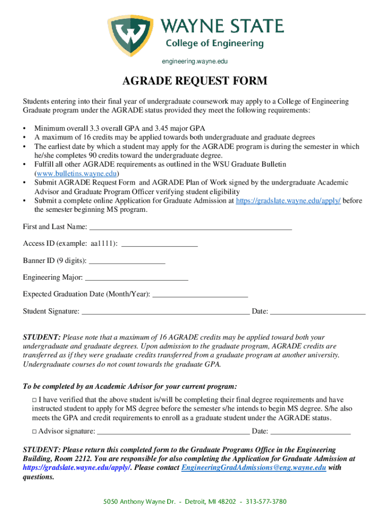 Fillable Online engineering wayne AGRADE REQUEST FORM Fax Email Print - pdfFiller