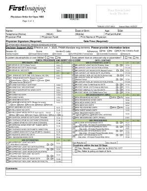 Fillable Online Physicians Order for Open MRI - FirstImaging. Template ...
