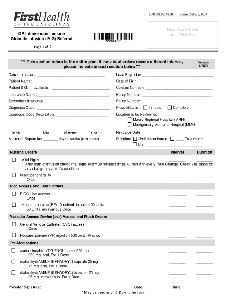 Fillable Online OP Intravenous Immune Globulin Infusion (IVIG) Referral ...