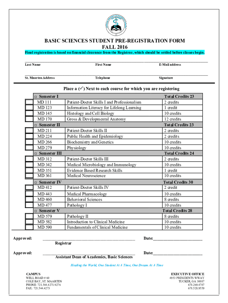 Fillable Online BASIC SCIENCES STUDENT PRE-REGISTRATION FORM ... Fax Email Print - pdfFiller