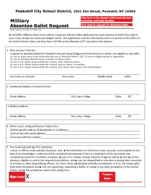 Fillable Online Military Absentee Ballot Application Form - Peekskill ...