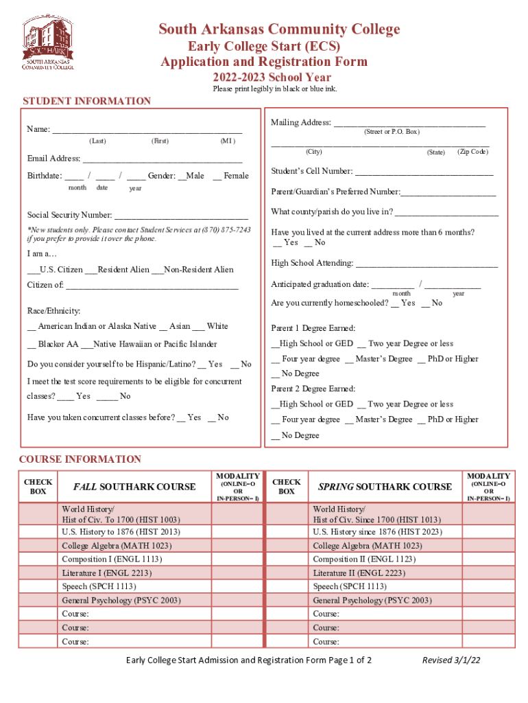 Fillable Online ACAP Application - South Arkansas Community College Fax ...