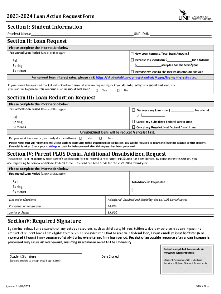 Fillable Online 2023-2024 Loan Action Request Form Fax Email Print - pdfFiller