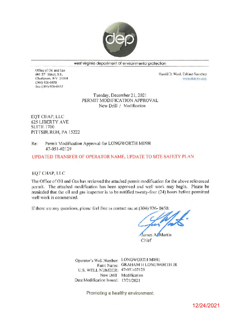 Fillable Online downloads wvgs wvnet This well work permit is evidence of permission granted to ...