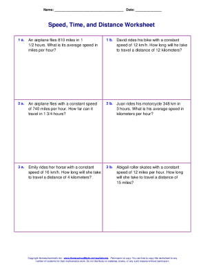 Fillable Online Speed, Distance and Time Worksheet 1 Fax Email Print ...