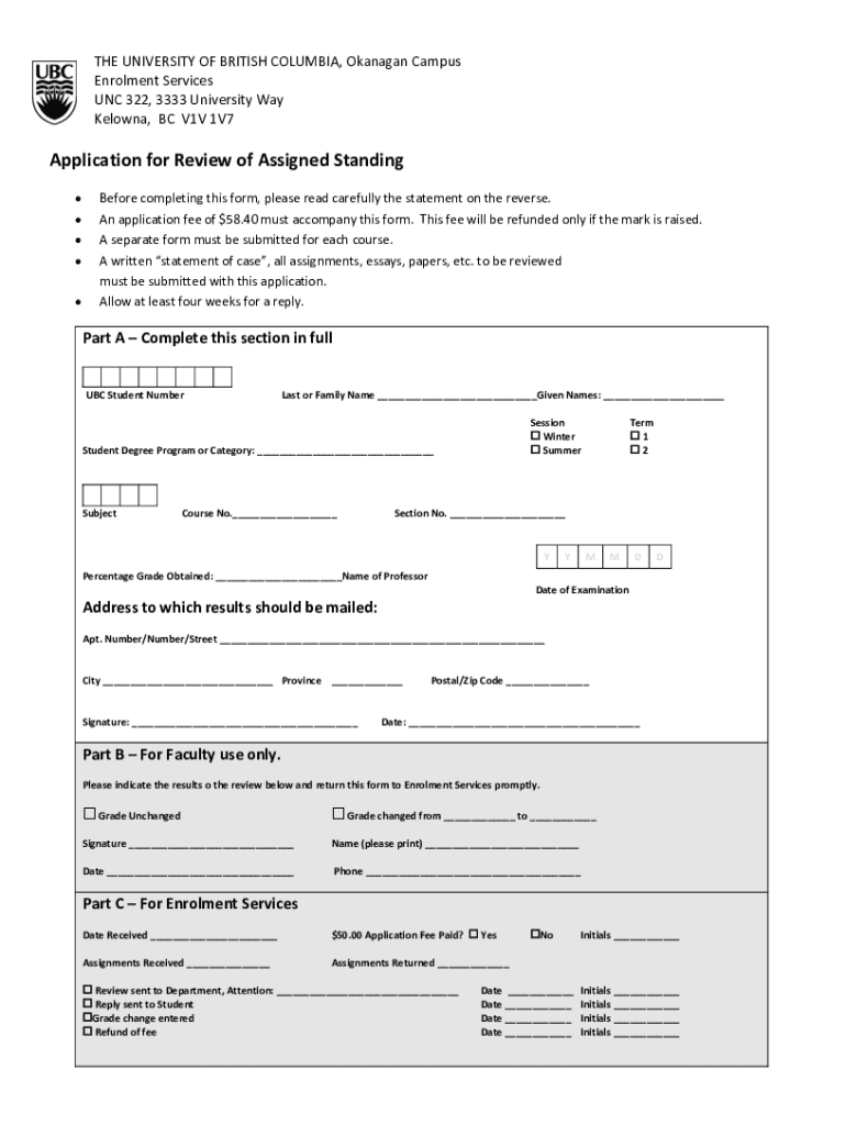 Fillable Online Application and Deadlines - Review of Assigned Standing in a ... Fax Email Print ...