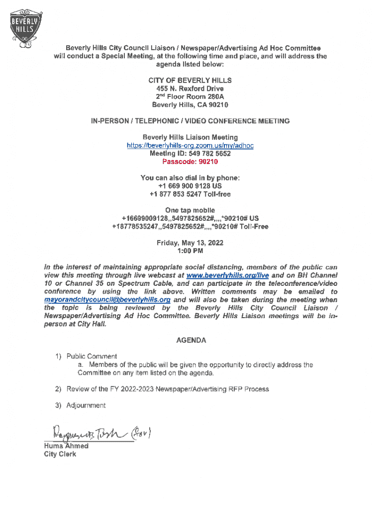 Fillable Online Beverly Hills City Council Liaison I Newspaper ...