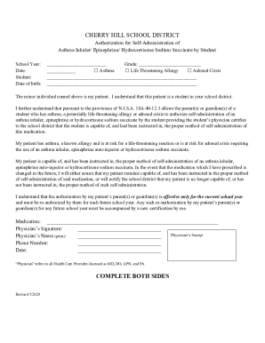 Fillable Online Asthma Inhaler Self-Administration form Fax Email Print ...