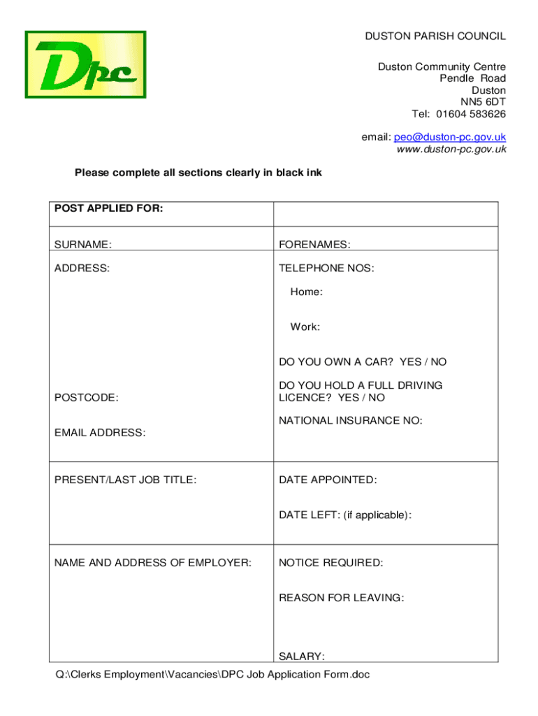 Fillable Online DPC Job Application Form Fax Email Print - pdfFiller
