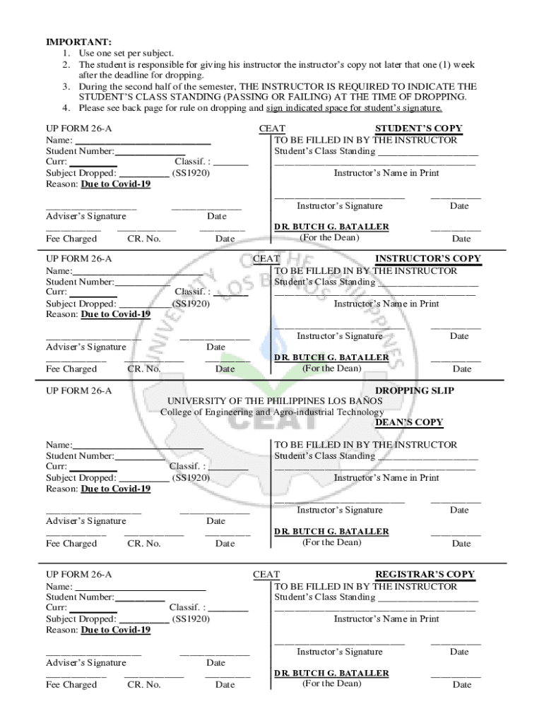 Fillable Online IMPORTANT: 1. Use one set per subject. 2. The student ... - CEAT OCS Fax Email ...