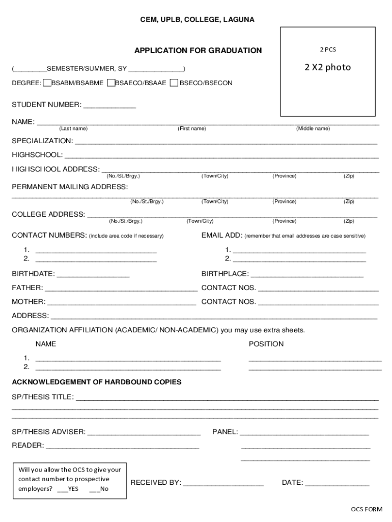 Fillable Online Application for Graduation - UPLB Fax Email Print ...
