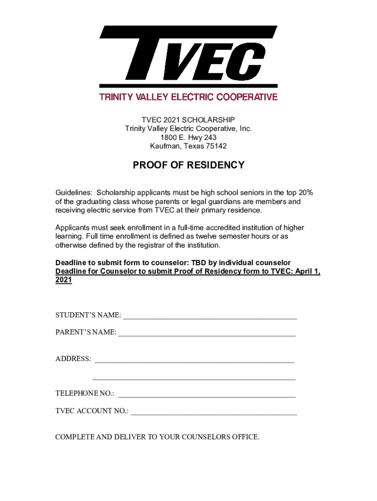 Fillable Online Academic Scholarships - Trinity Valley Electric ...