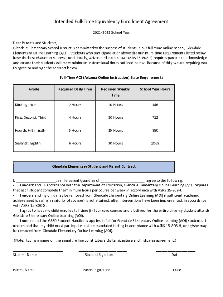 Fillable Online portals gesd40 Intended Full-Time Equivalency ...