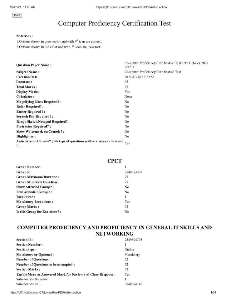 Fillable Online Computer Proficiency Certification Test - CPCT Home Fax ...