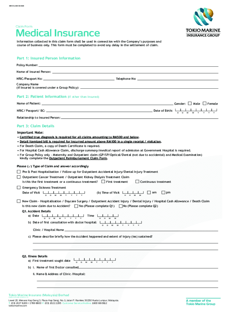 Fillable Online Medical Insurance Claim Form. Claim Form Fax Email ...