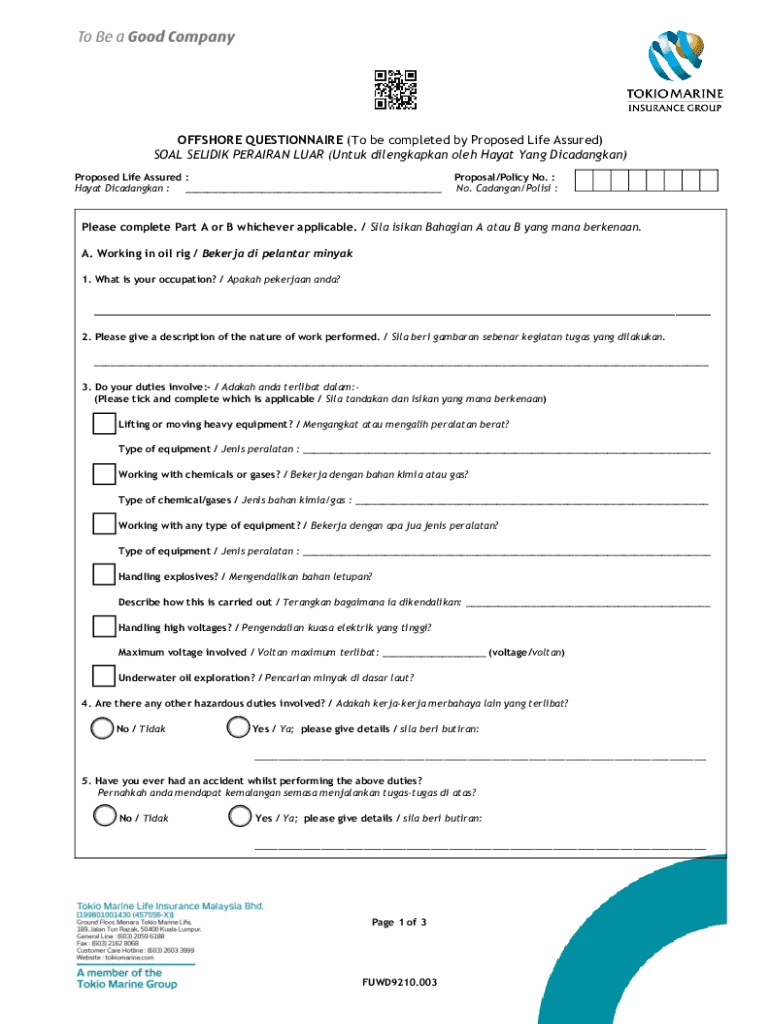 Fillable Online Travel and Residence Questionnaire by Proposed Life Fax ...