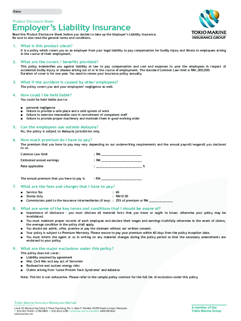 Fillable Online EN-Employers Liability Insurance Disclosure Sheet ...
