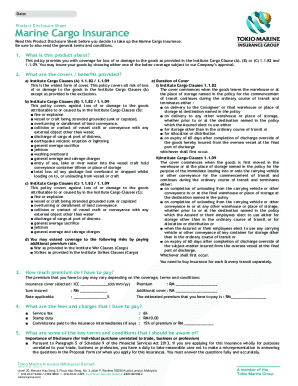 Fillable Online Product Disclosure Sheet - Marine Cargo Insurance ...