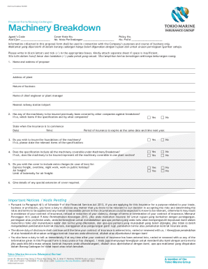 Fillable Online Machinery Breakdown Proposal Form - Tokio Marine Fax ...