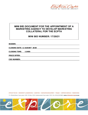 Fillable Online visiteasterncape co MINI BID DOCUMENT FOR THE APPOINTMENT OF A ... Fax Email ...