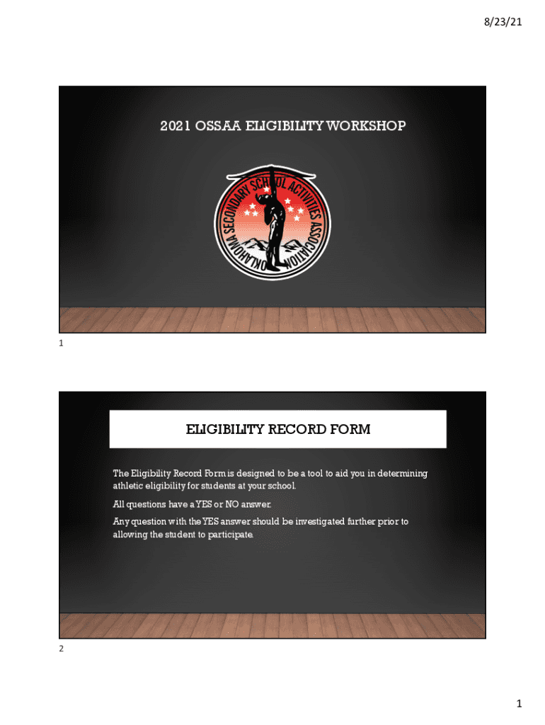 Fillable Online ossaa eligibility record form for students in grades 7 ...