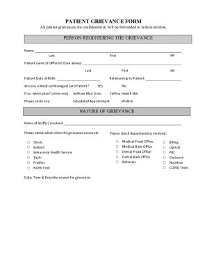Fillable Online PATIENT GRIEVANCE FORM Fax Email Print - pdfFiller